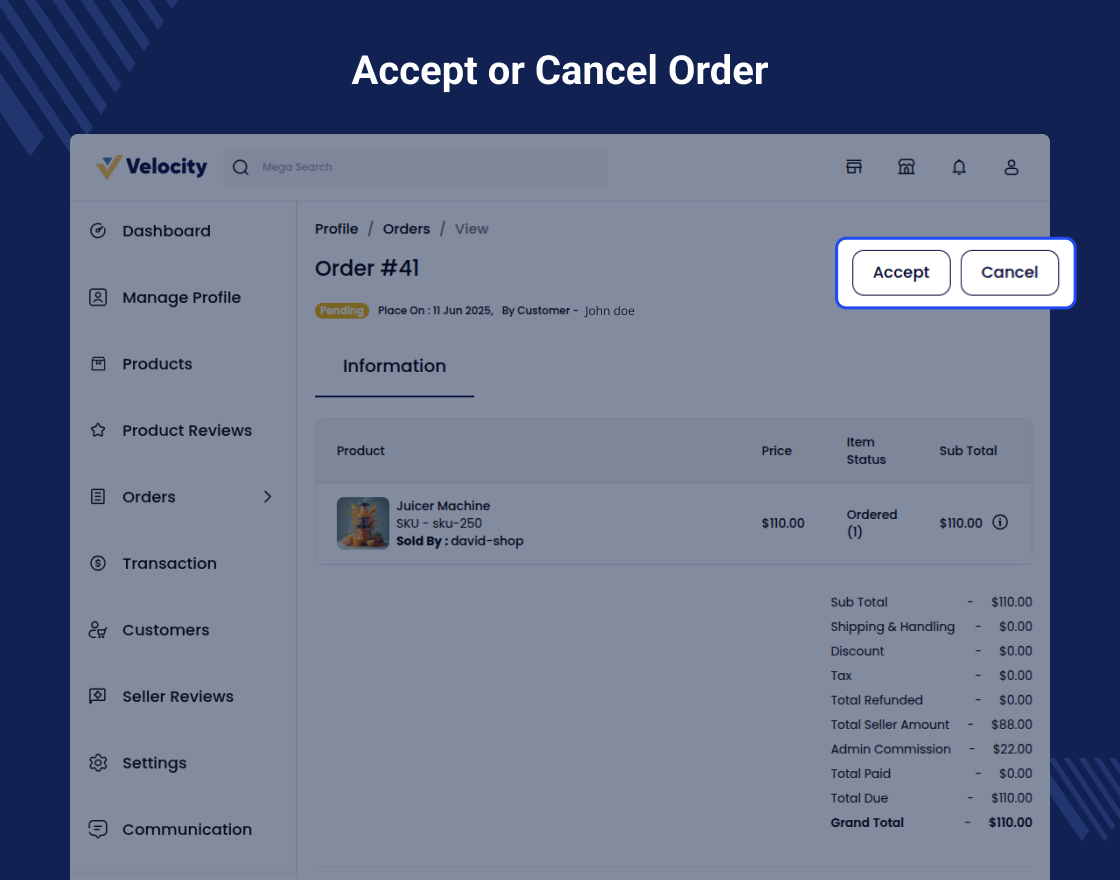 Laravel Marketplace Order Accept Seller Order Approval Extension Webkul
