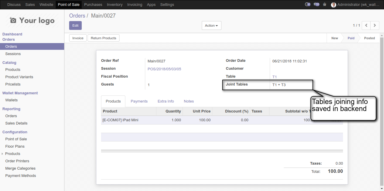 Odoo POS Restaurant Join Tables - WebKul