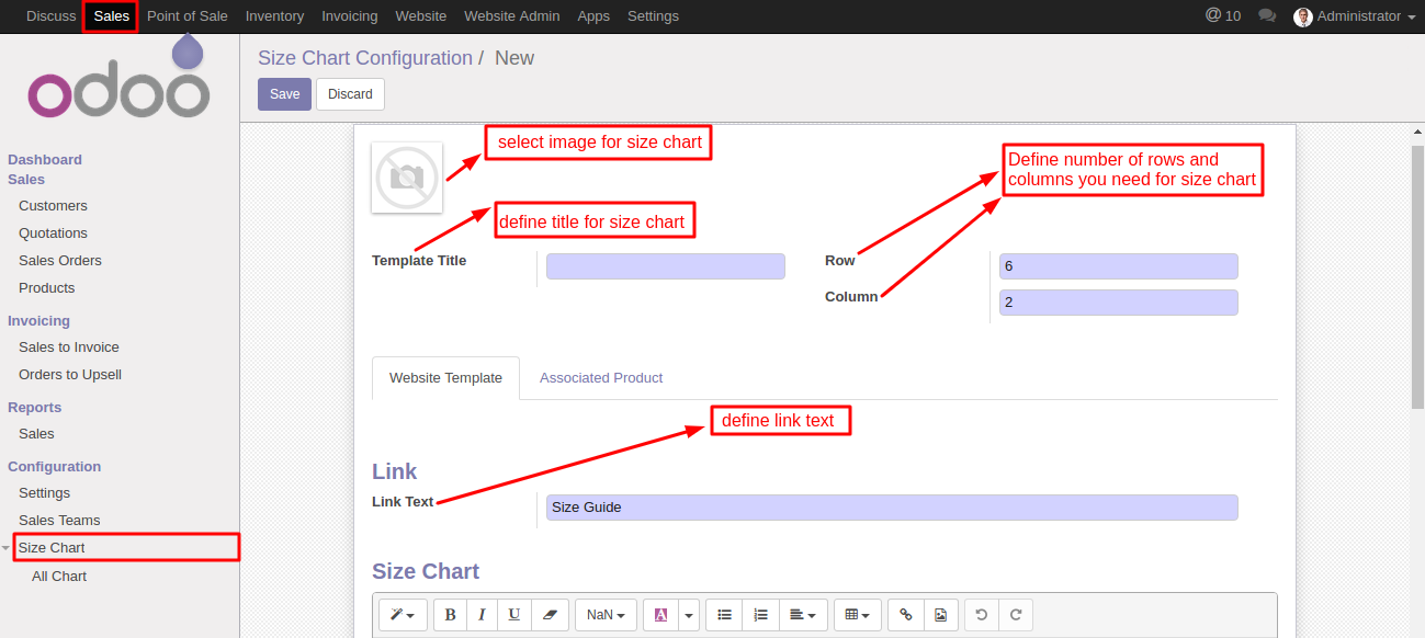 Odoo Website Product Size Chart - WebKul