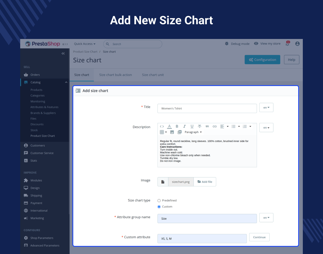 Prestashop Product Size Chart | Size Measurement Table For Products ...