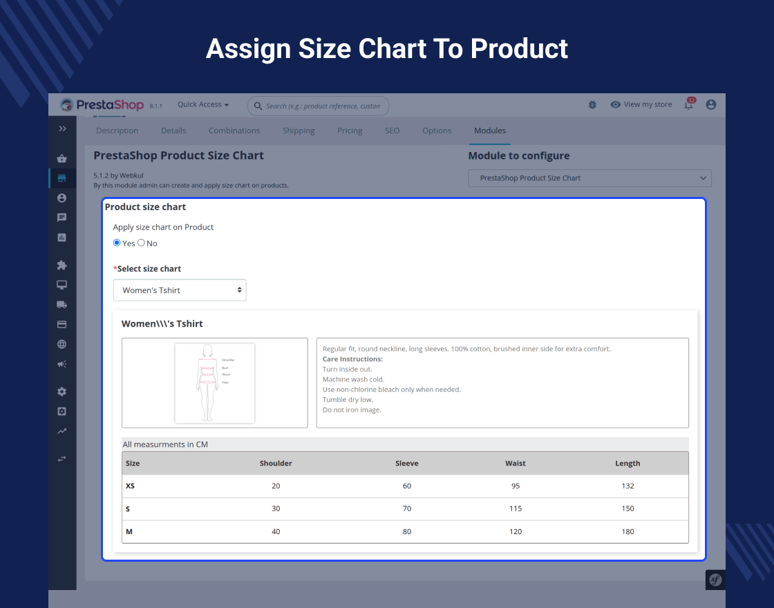 Prestashop Product Size Chart | Size Measurement Table For Products ...
