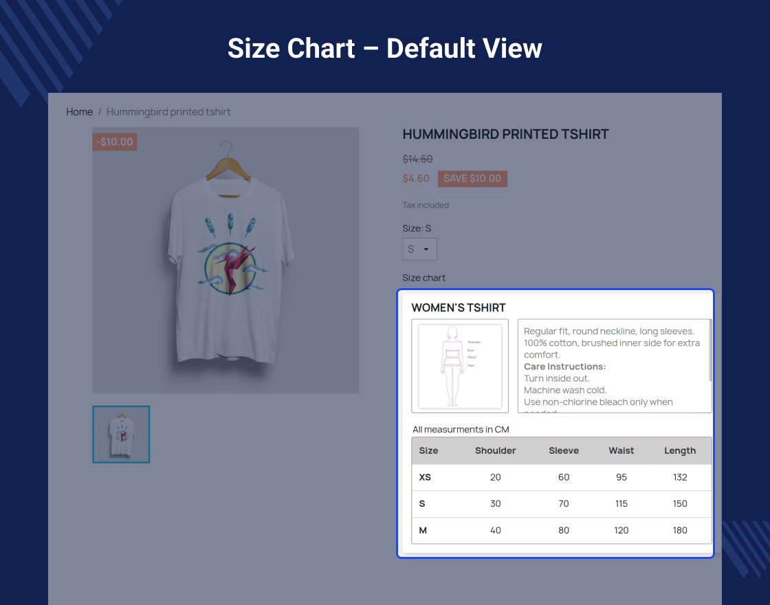 Prestashop Product Size Chart | Size Measurement Table For Products ...