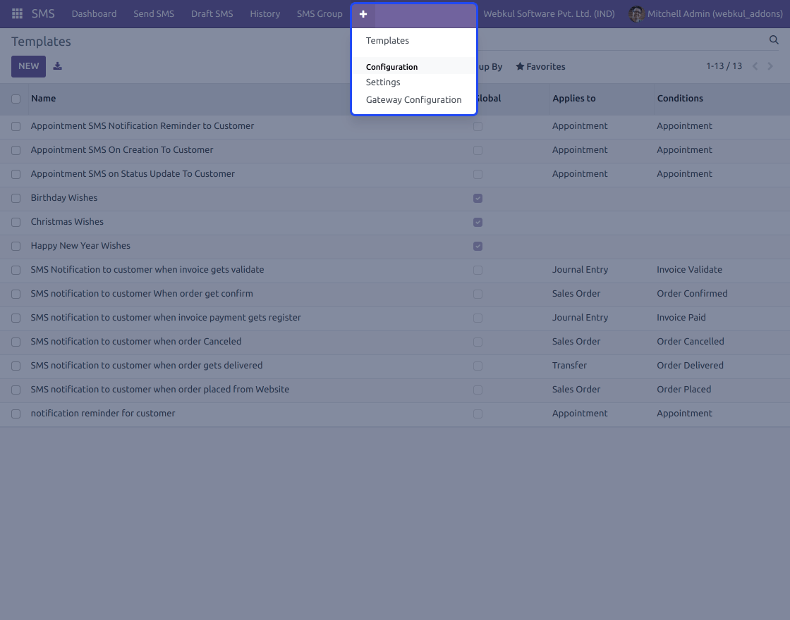 Odoo Appointment SMS Notification Management - WebKul