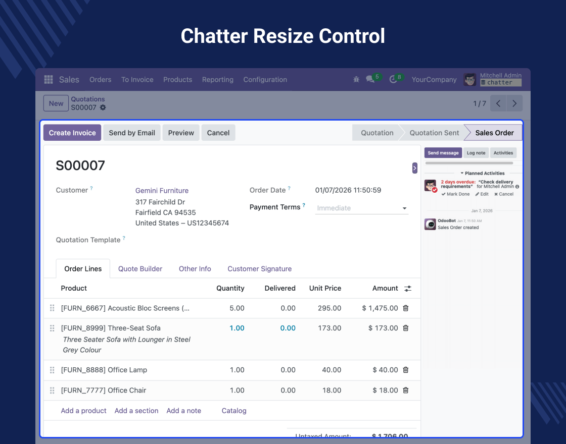 Odoo Advance Adjustable Chatter - WebKul